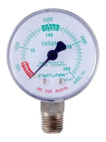 Manómetro 2", oxígeno medicinal, 1/4" NPT, inferior, 4000 psi-kg/cm2 | Instrutek